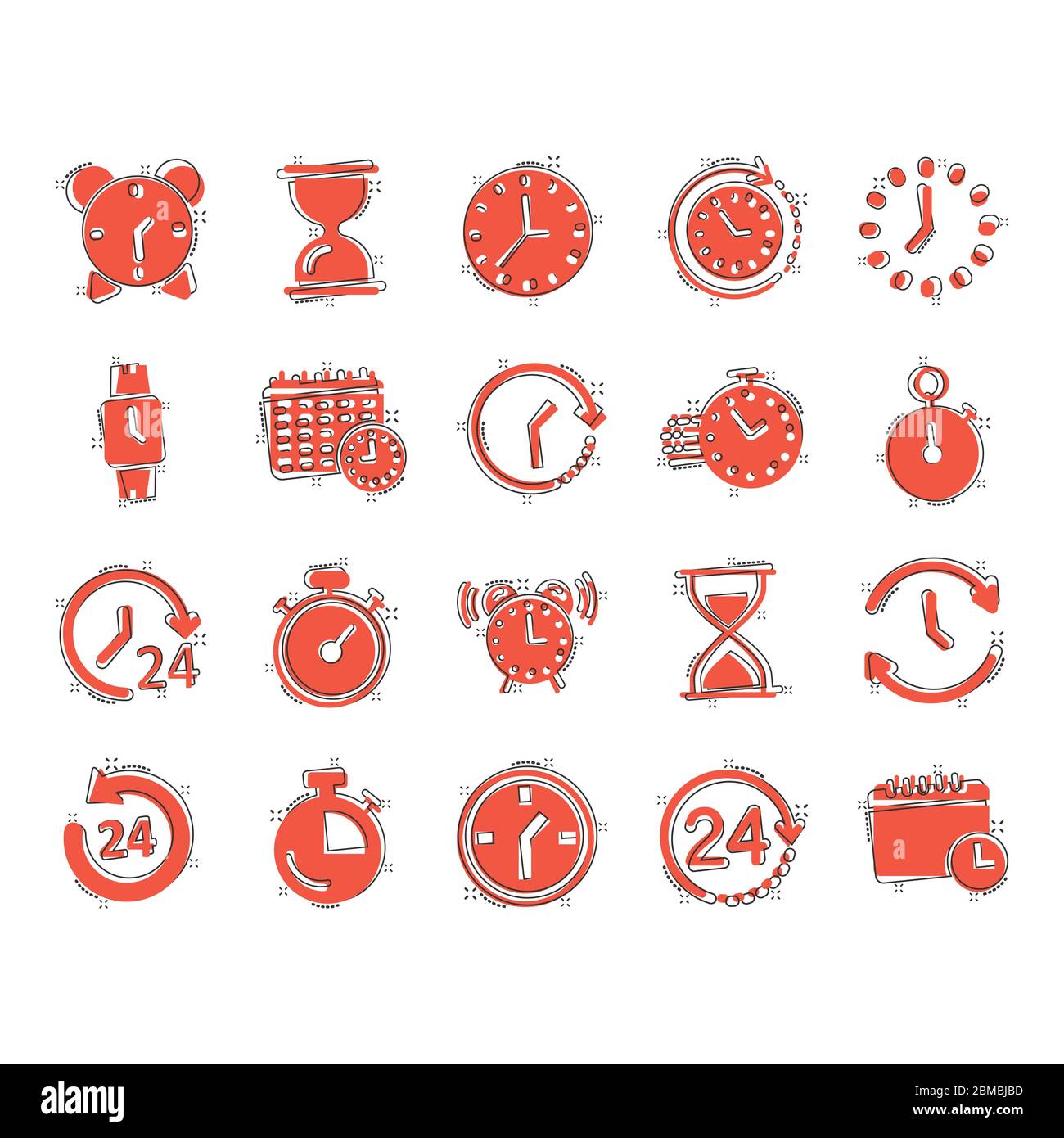 Time icon set in comic style. Agenda clock cartoon vector illustration ...