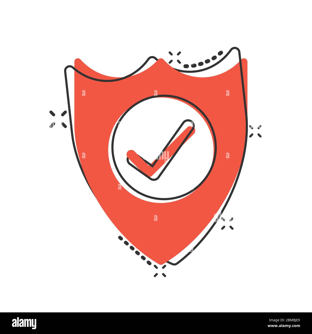 Shield with check mark icon in comic style. Protect cartoon vector ...
