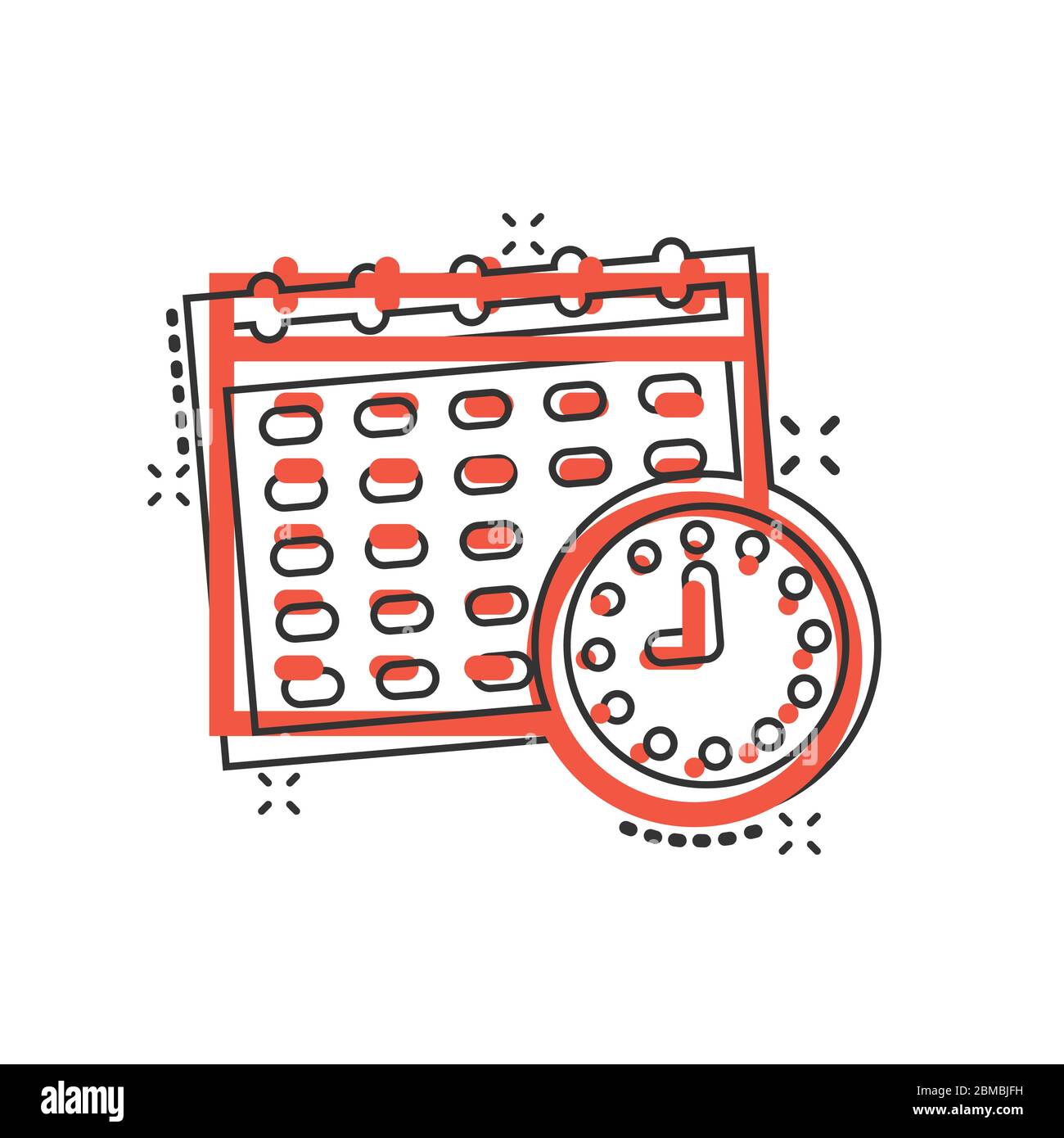 Calendar with clock icon in comic style. Agenda cartoon vector ...