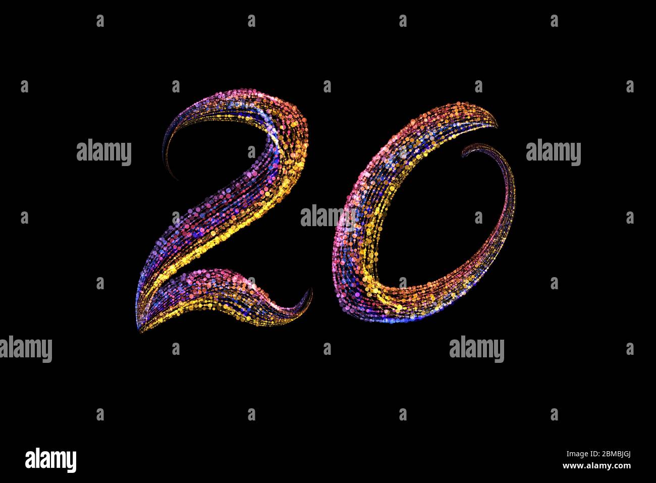 20 number lettering made by colorful particles isolated on black ...