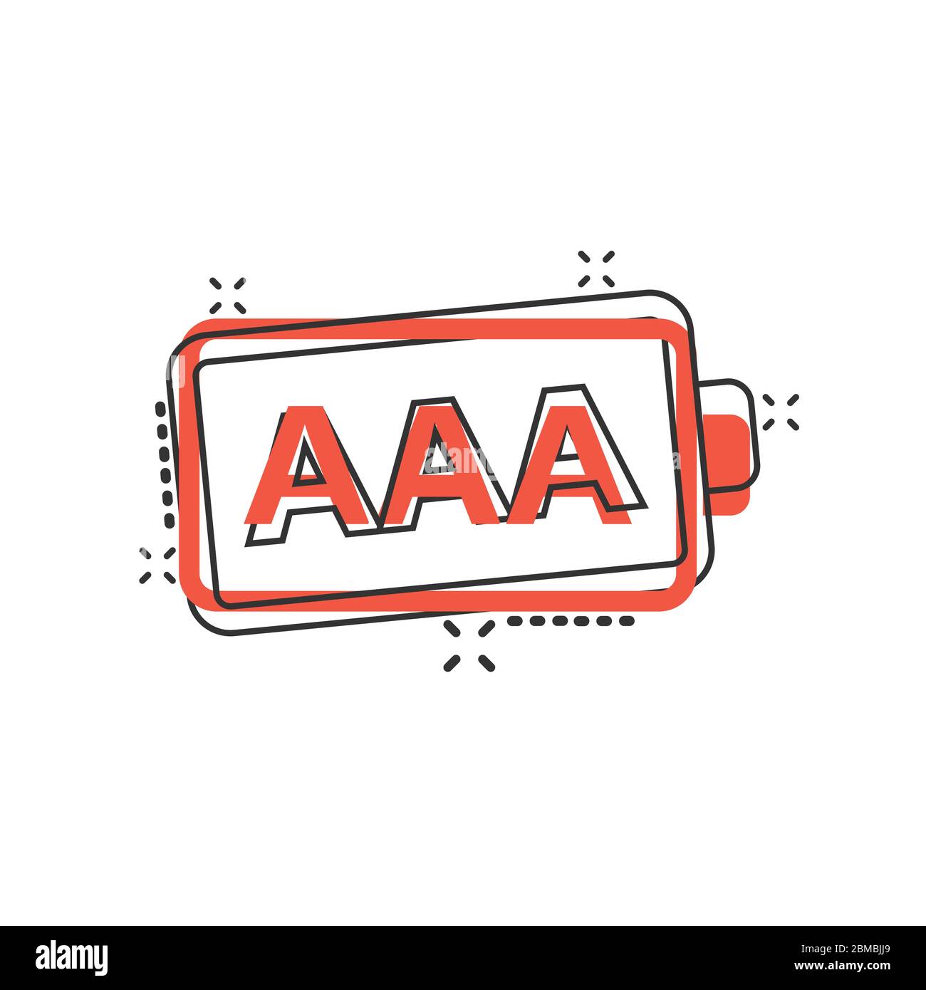 AAA battery icon in comic style. Power level cartoon vector ...