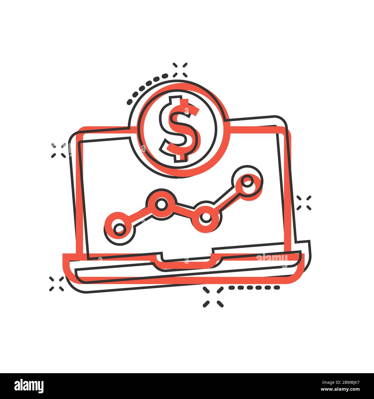 Laptop computer chart icon in comic style. Money diagram cartoon vector ...
