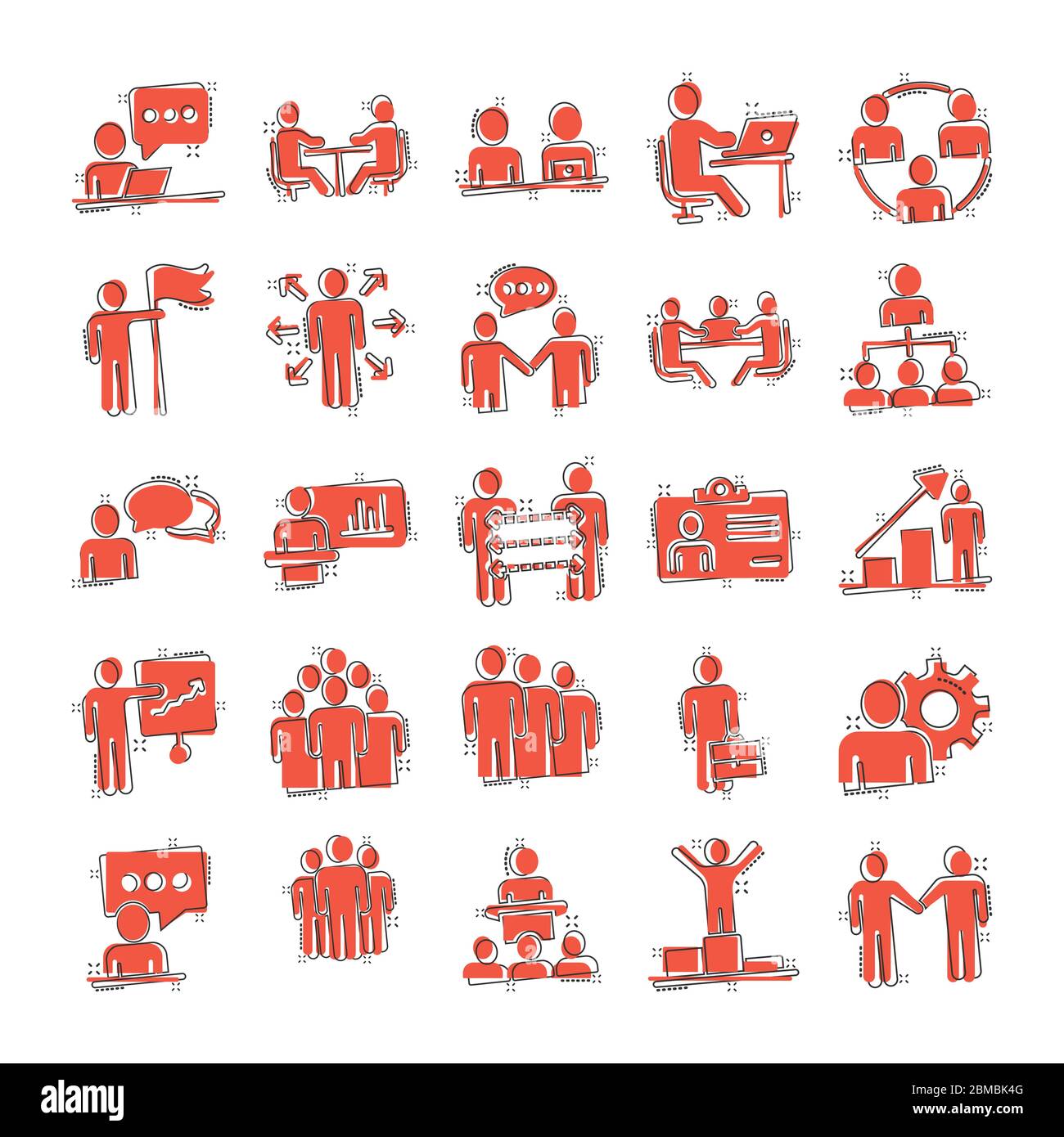 Business communication icon set in comic style. Team structure cartoon ...