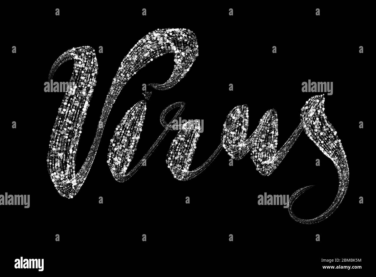 VIRUS lettering Made by white flying particles. Medicine COVID-19 ...