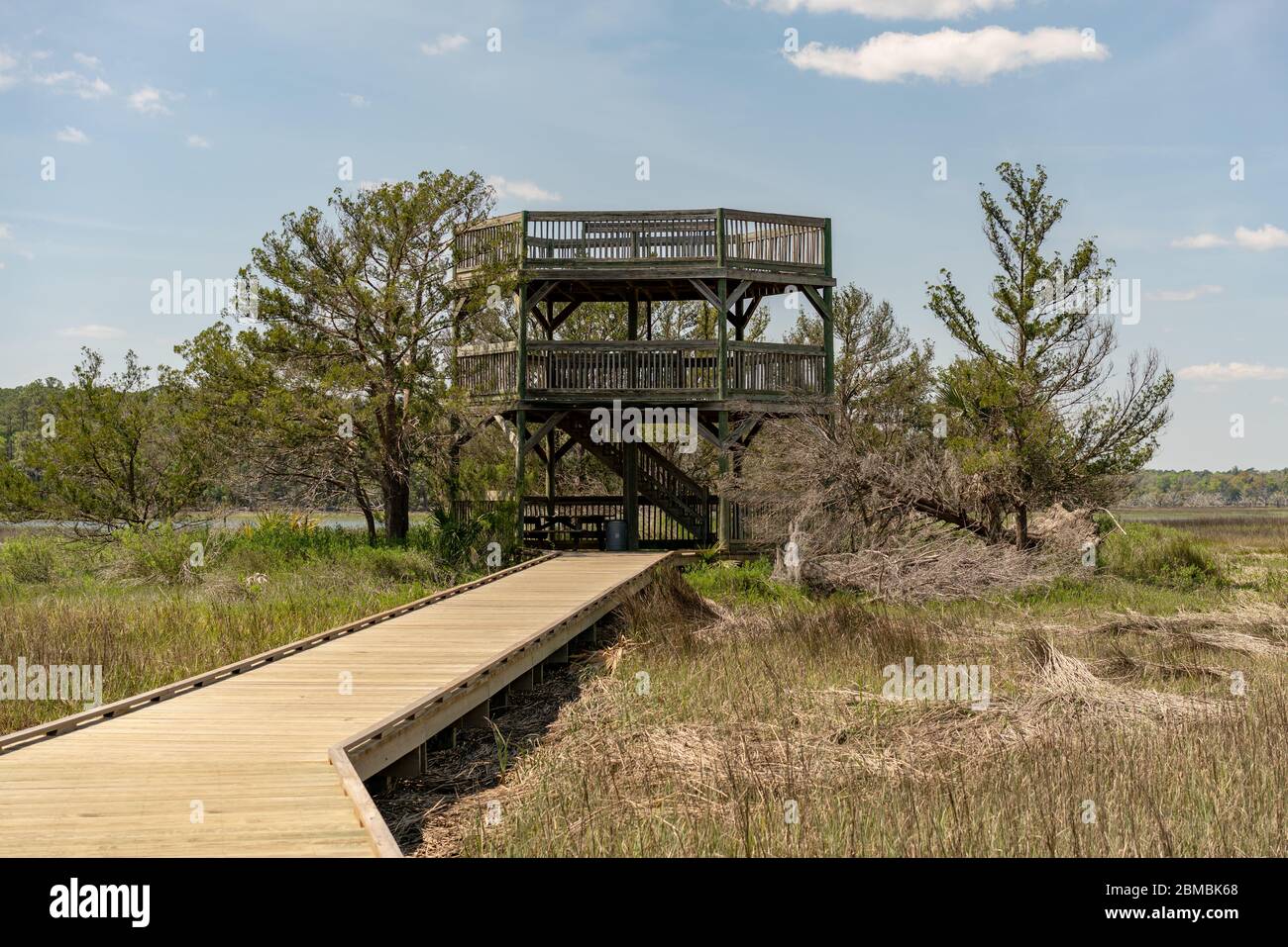 Lookout tower in a marsh with a boardwalk Stock Photo - Alamy