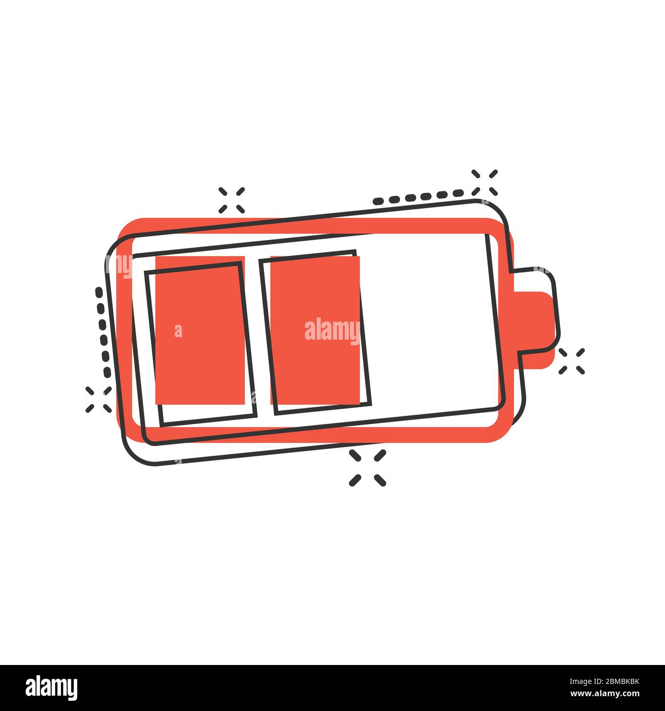 Battery charge icon in comic style. Power level cartoon vector ...