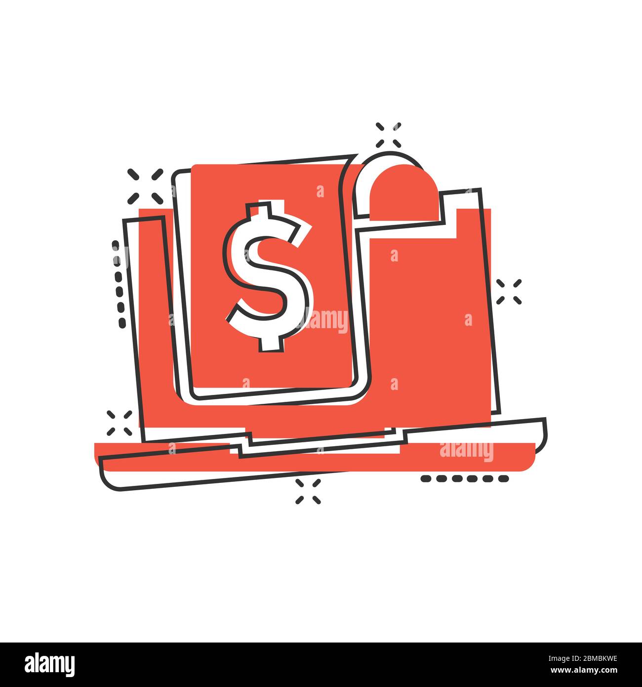 Laptop with money icon in comic style. Computer dollar cartoon vector ...