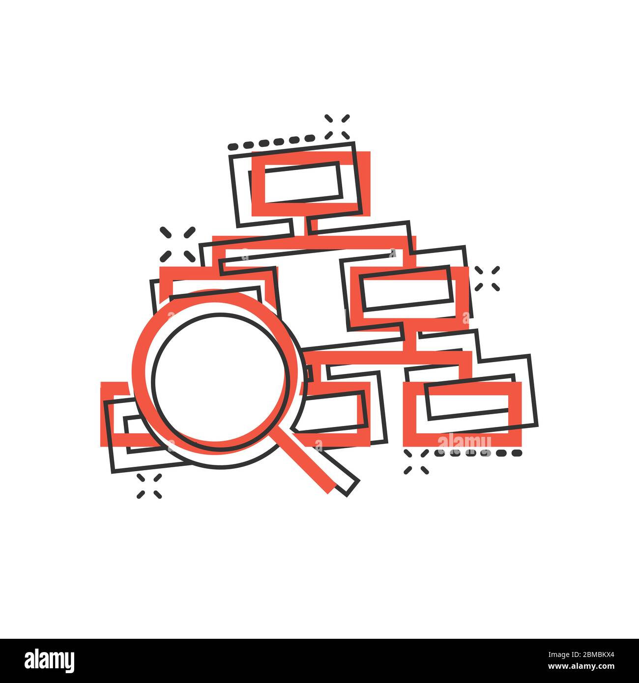 Hierarchy diagram icon in comic style. Structure search cartoon vector ...