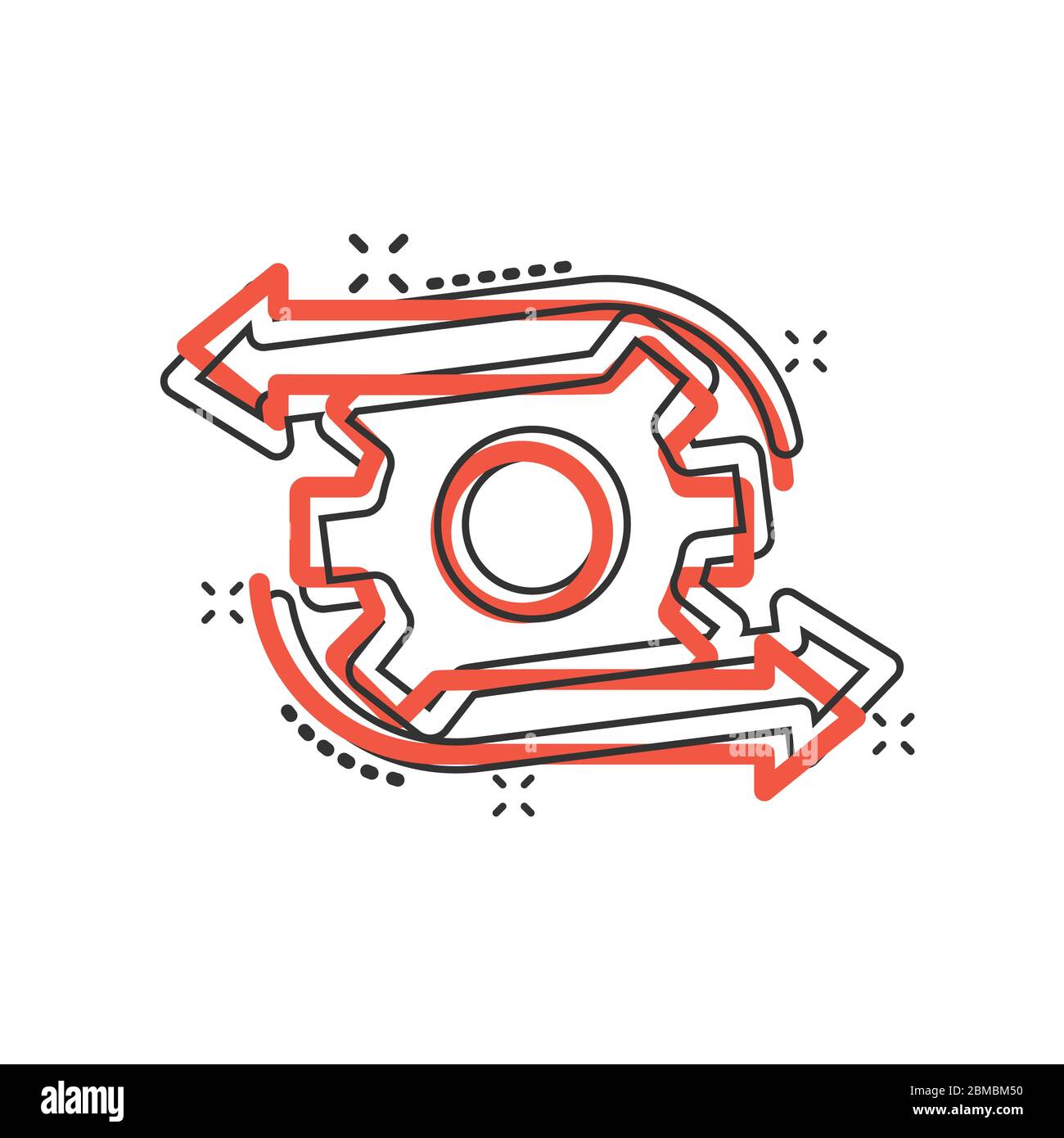 Workflow icon in comic style. Gear effective cartoon vector ...