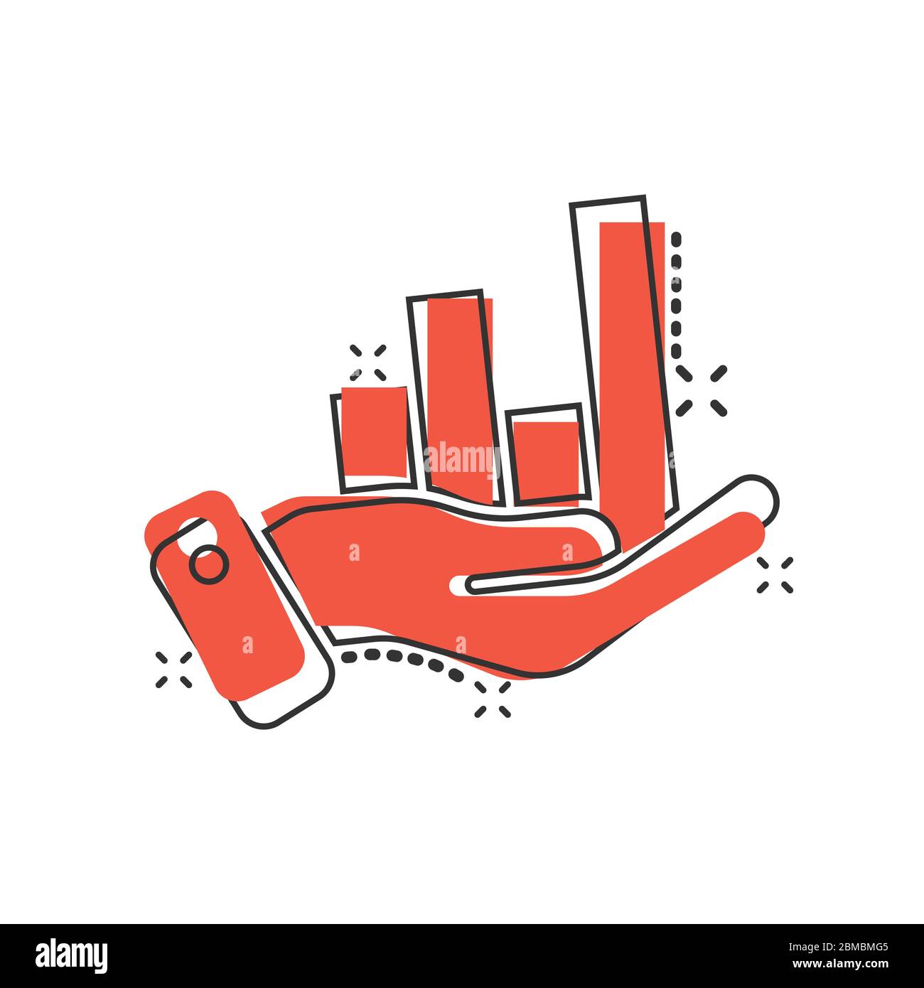 Growth revenue icon in comic style. Diagram with hand cartoon vector ...