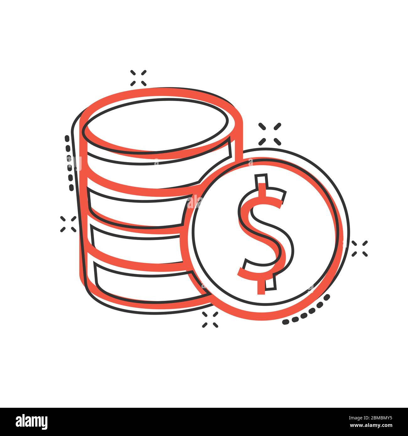 Coins stack icon in comic style. Dollar coin cartoon vector ...