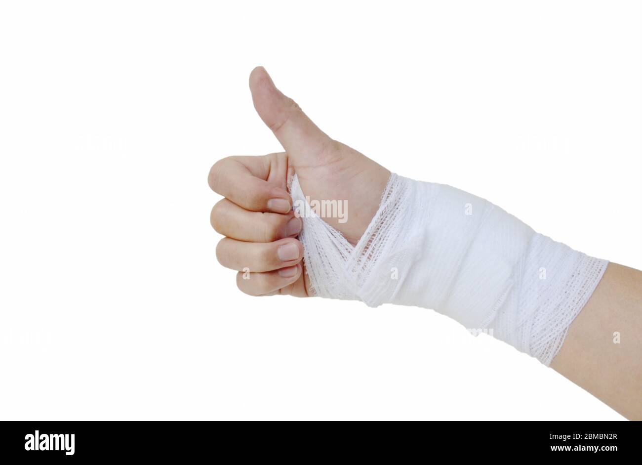 hand with bandage after surgery thumb up on white background Stock ...