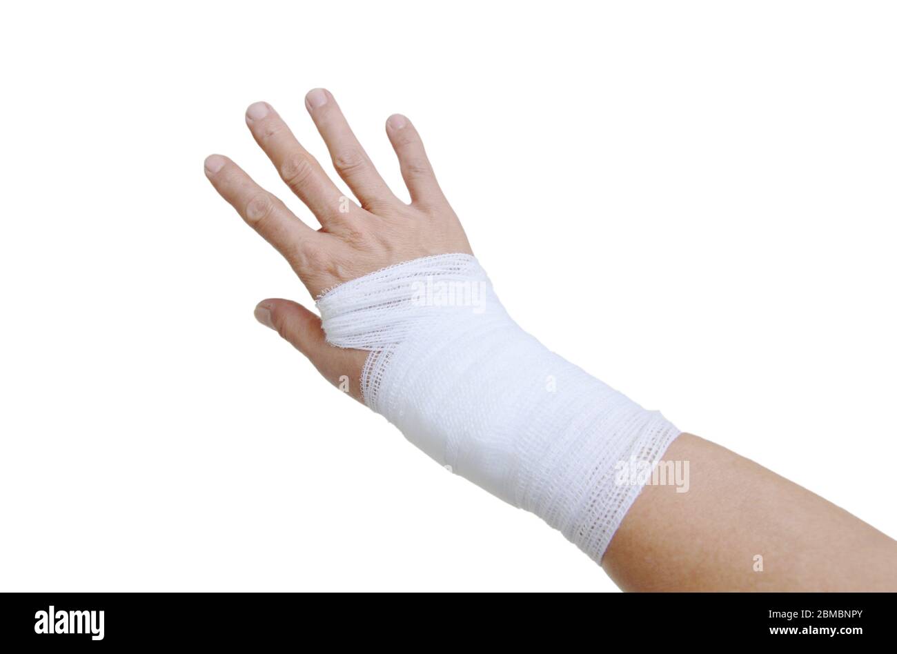hand with bandage after surgery on white background Stock Photo - Alamy