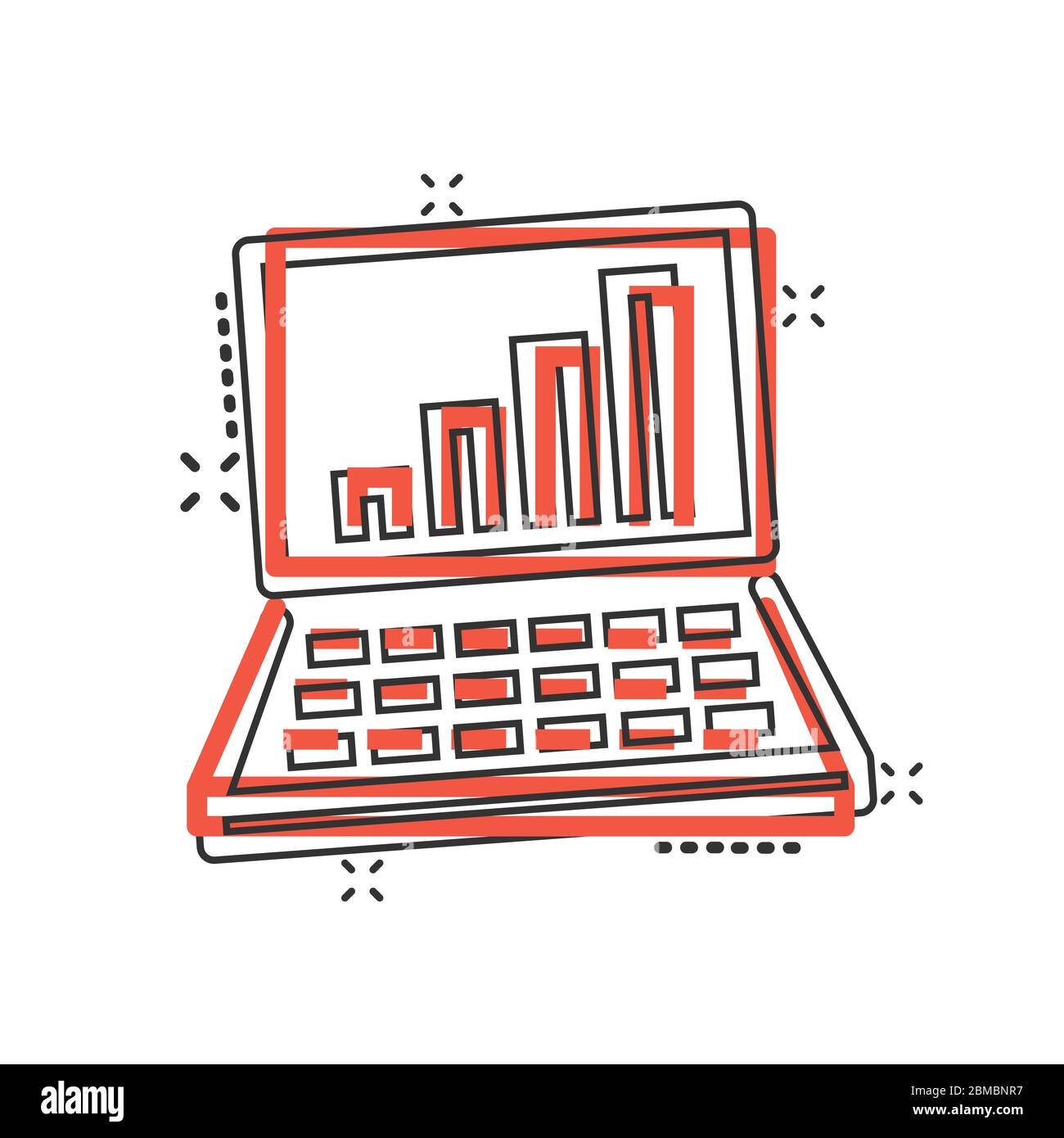 Laptop chart icon in comic style. SEO data cartoon vector illustration ...