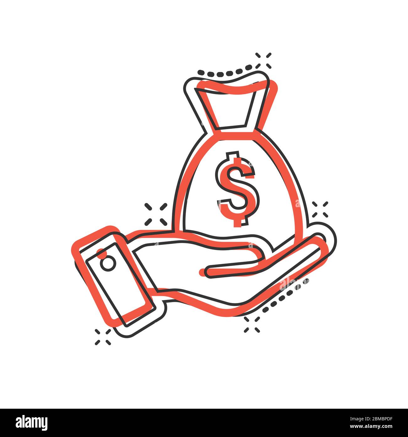 Remuneration icon in comic style. Money in hand cartoon vector ...