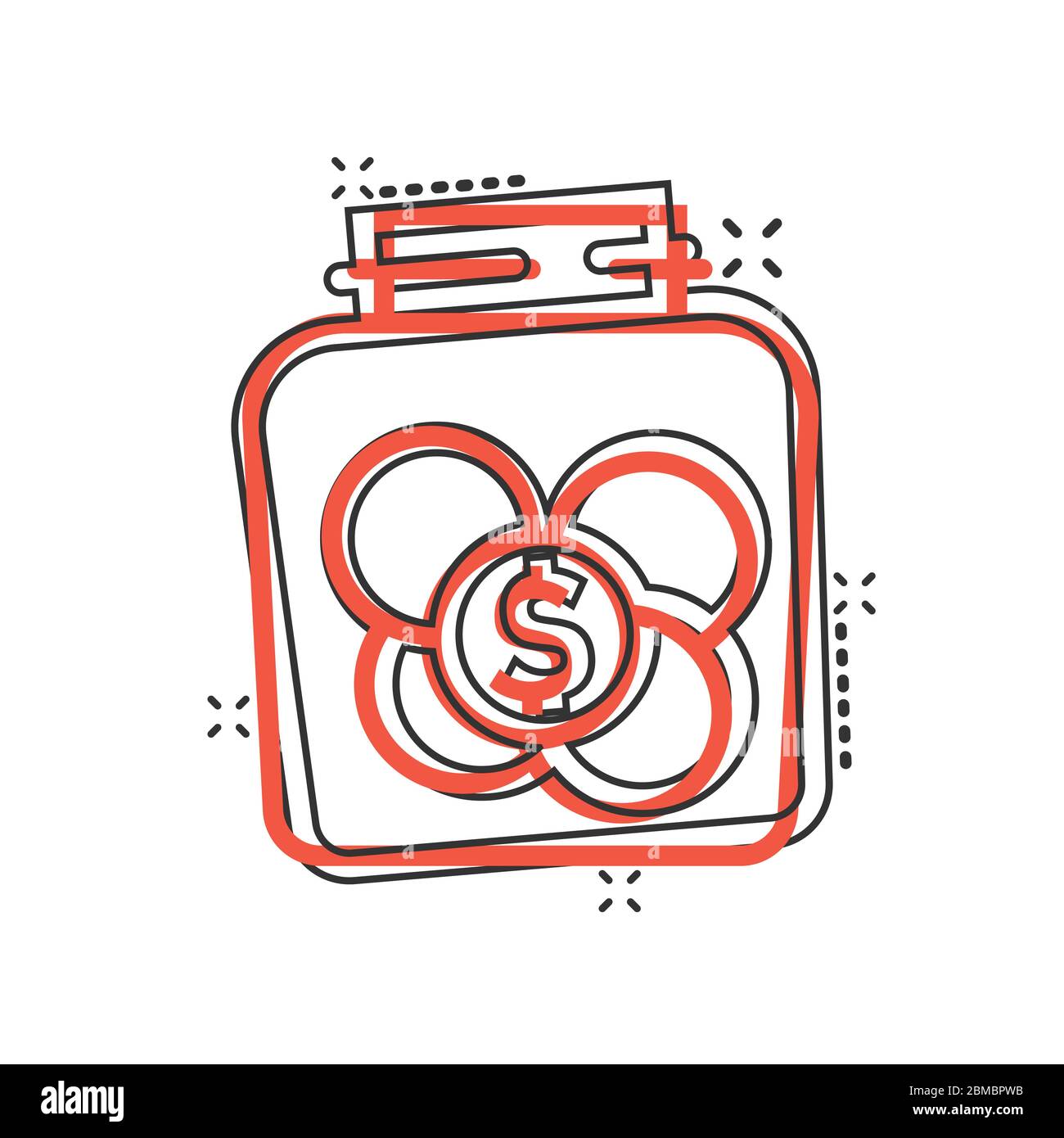 Money box icon in comic style. Coin jar container cartoon vector ...