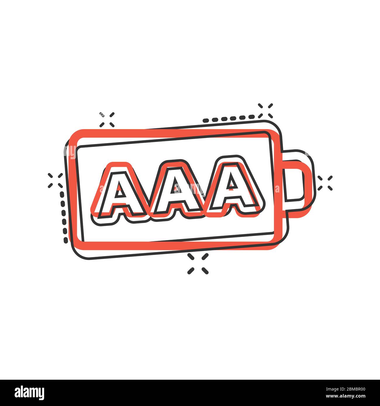 AAA battery icon in comic style. Power level cartoon vector ...