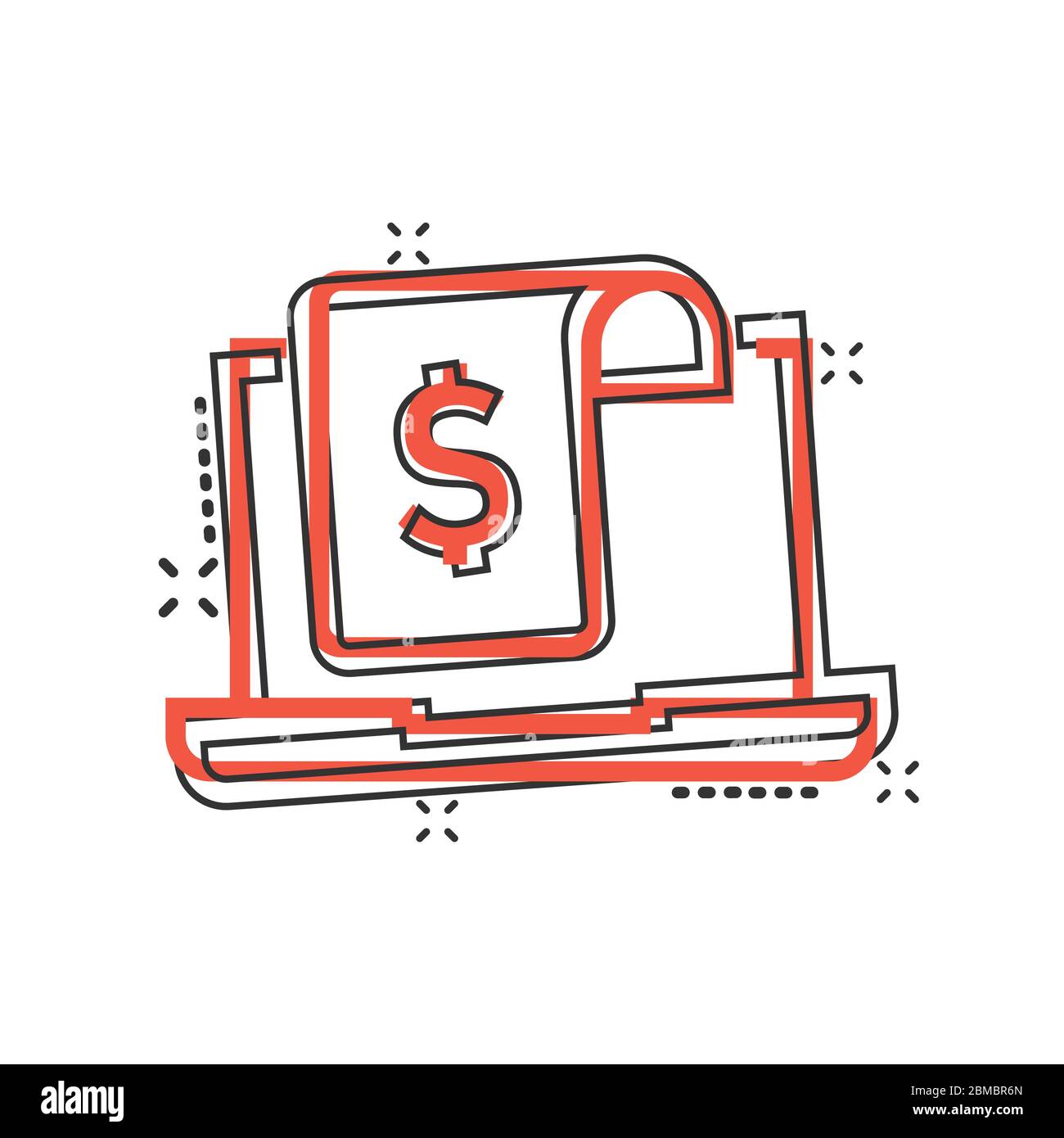 Laptop with money icon in comic style. Computer dollar cartoon vector ...
