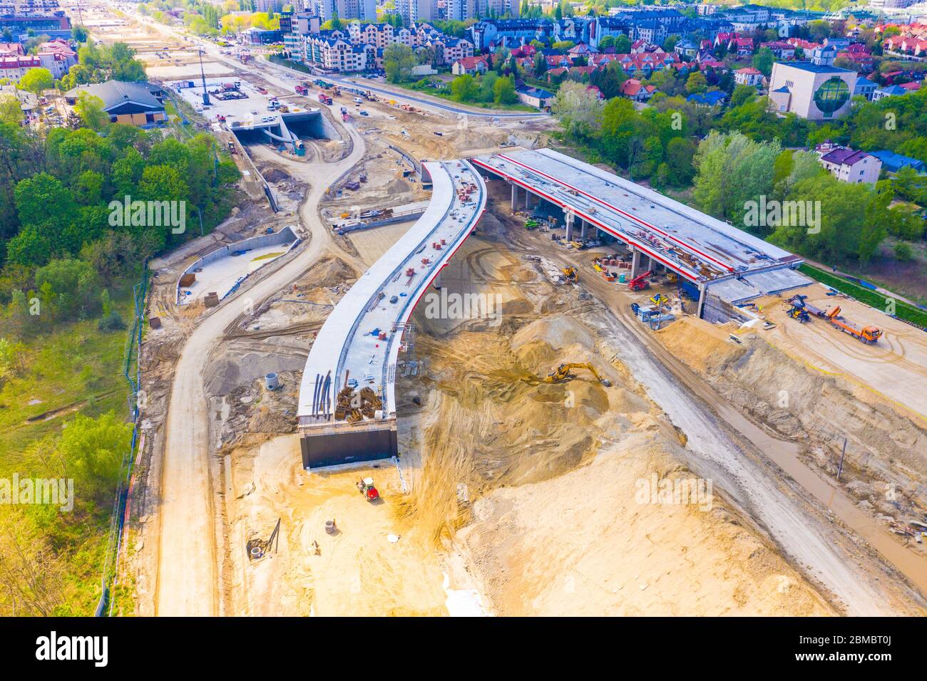 aerial top view on the new road construction site. building of new city ...