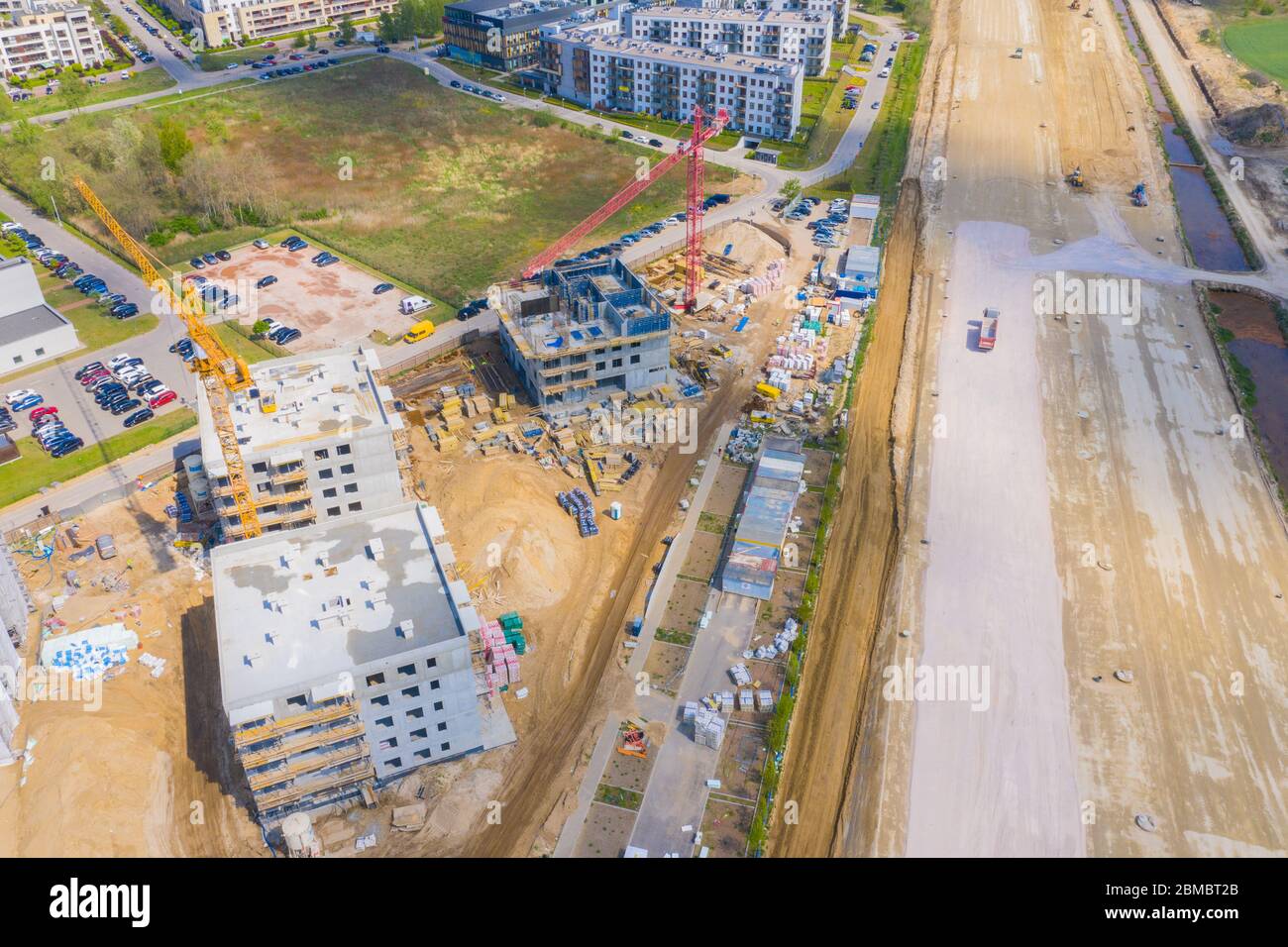 construction of new apartment buildings in the city residential area ...