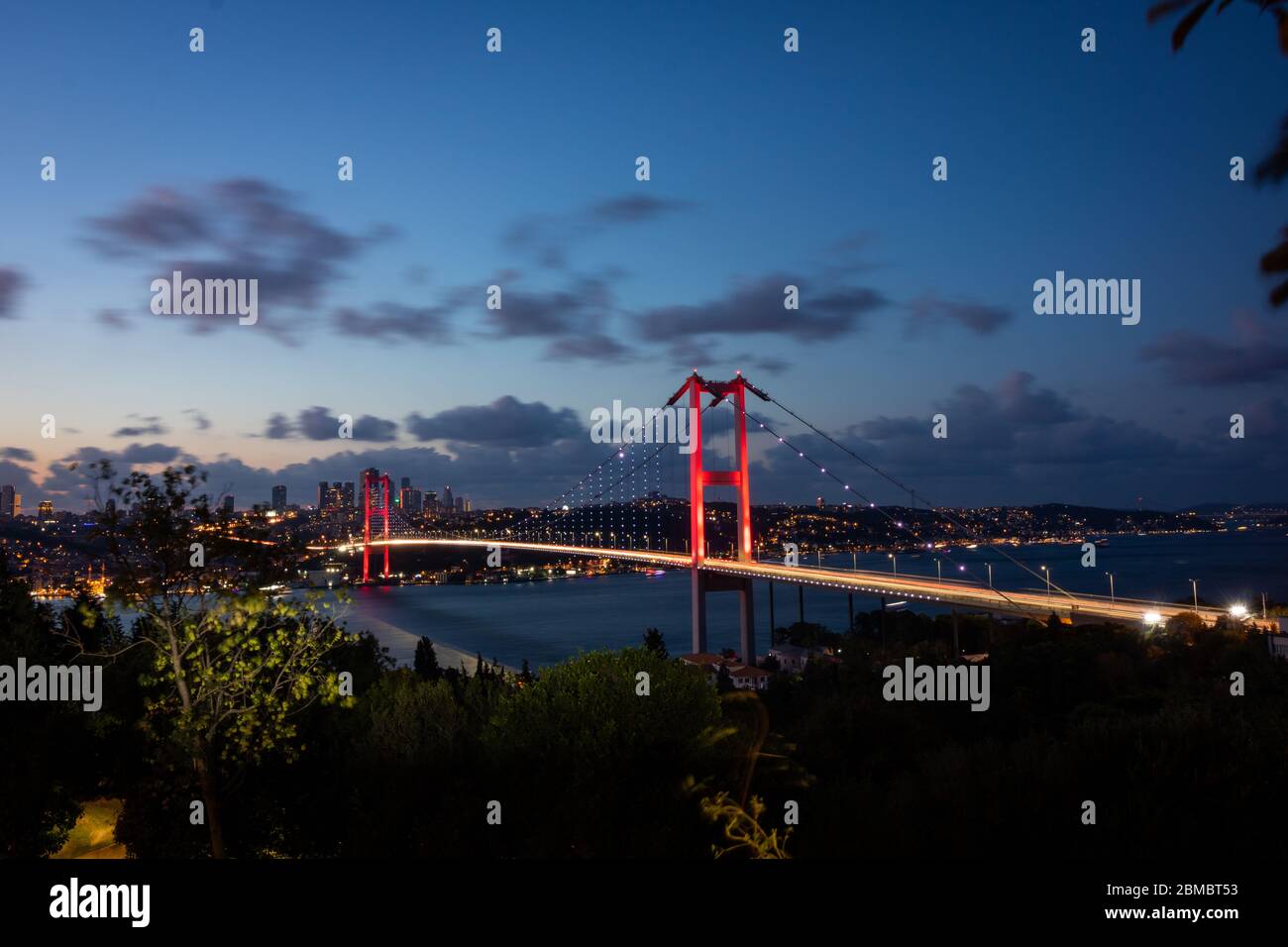 Bosphorus Bridge at Night and Cityscape of Istanbul Stock Photo - Alamy