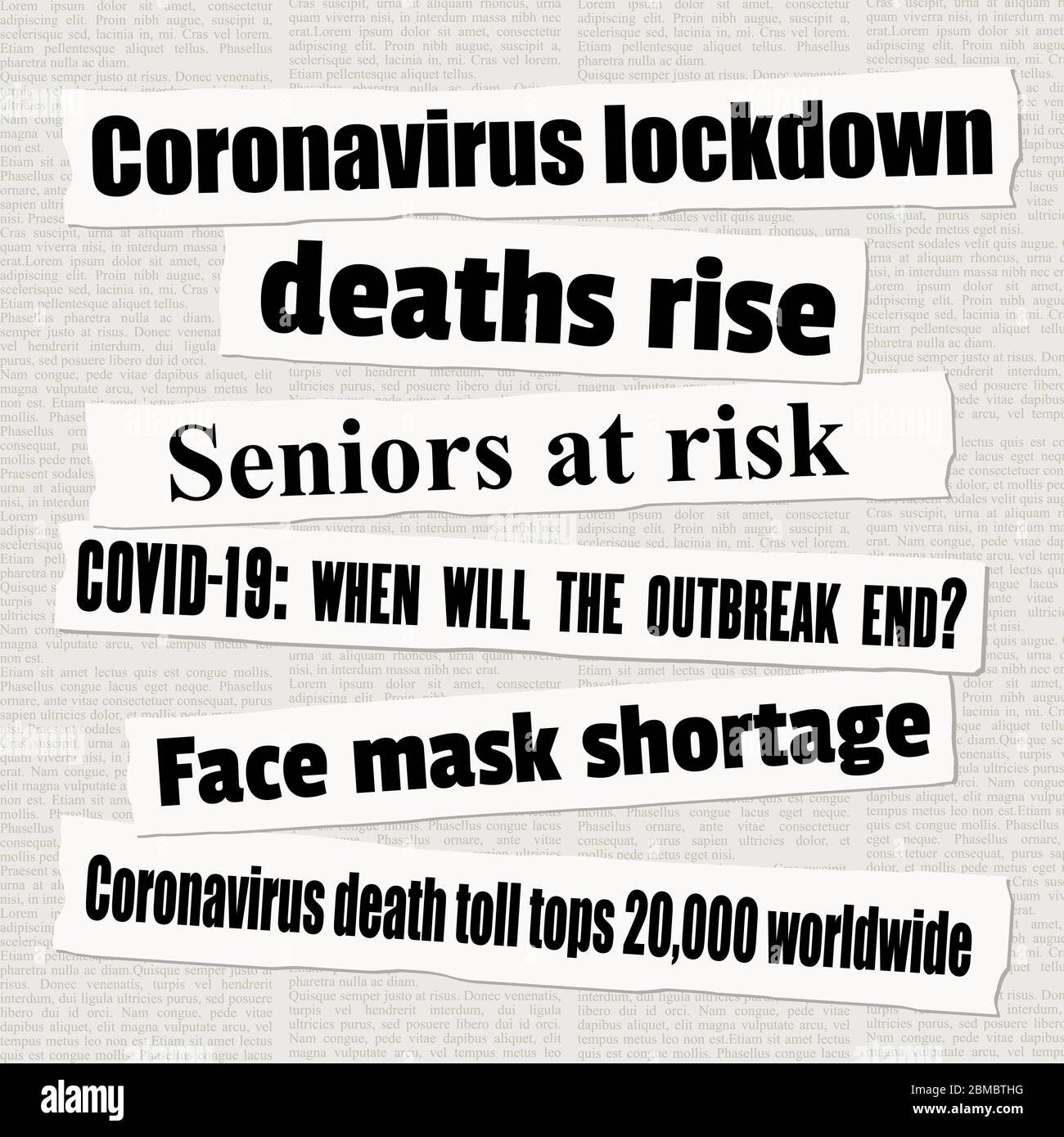 Coronavirus pandemic crisis newspaper titles. COVID-19 global epidemic ...