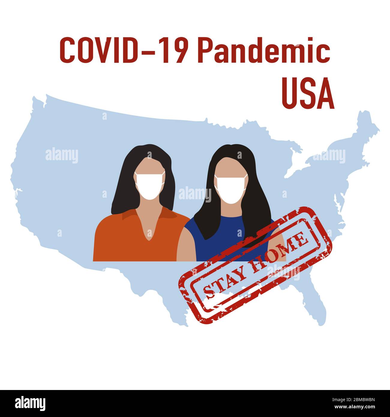 Vector illustration USA Map Covid-19 People in protective masks ...