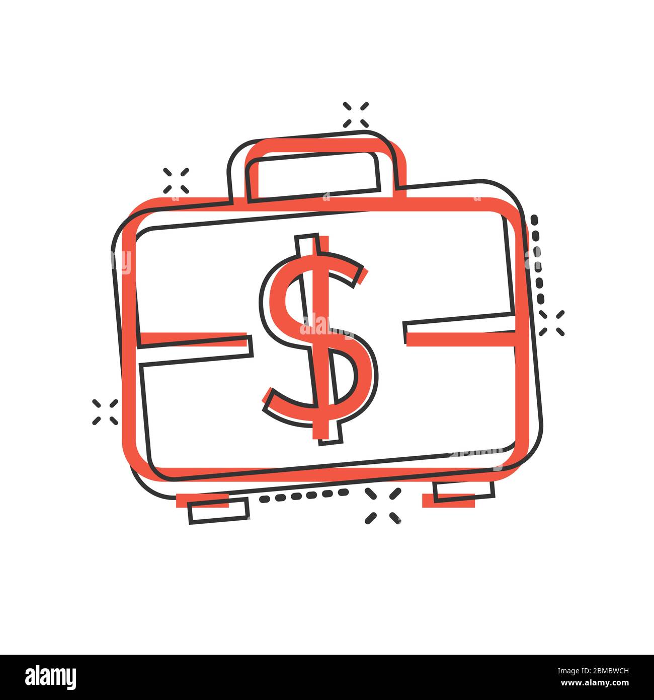Money briefcase icon in comic style. Cash box cartoon vector ...