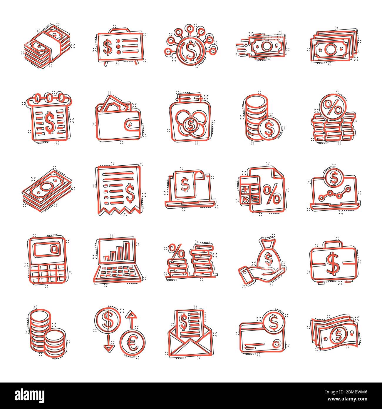 Money finance icon set in comic style. Payment cartoon vector ...