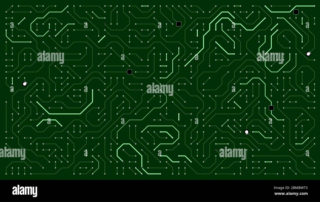Circuits and microchips on a motherboard processor in a modern computer ...