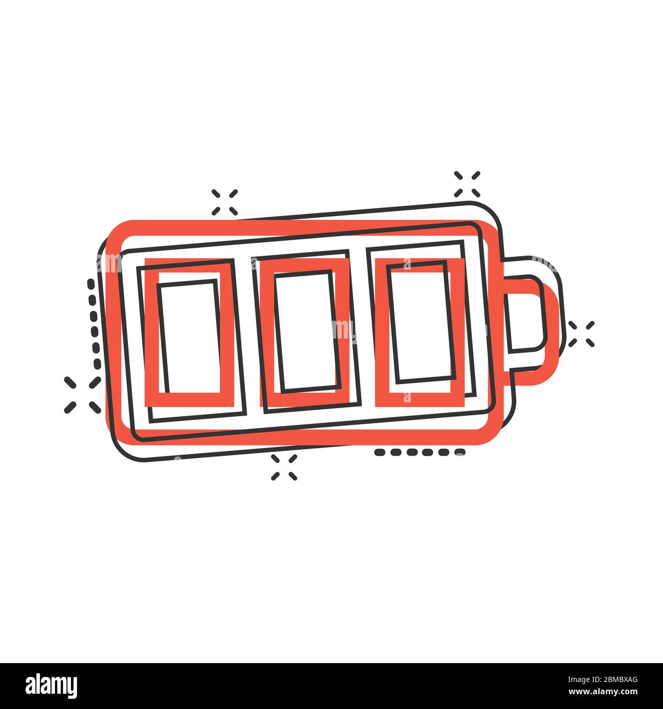 Battery charge icon in comic style. Power level cartoon vector ...