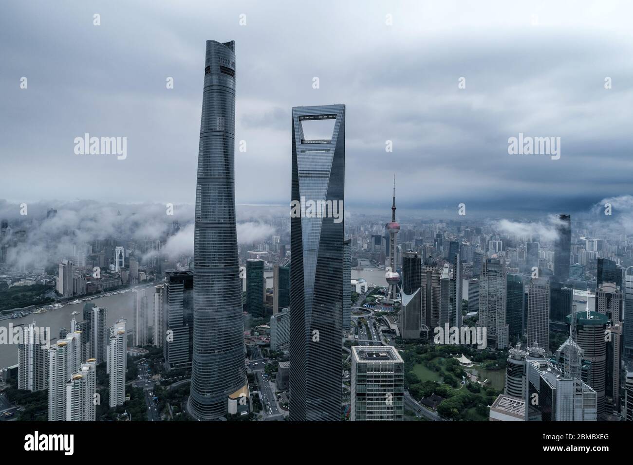 aerial view of buildings of Shanghai city in a stormy day Stock Photo ...