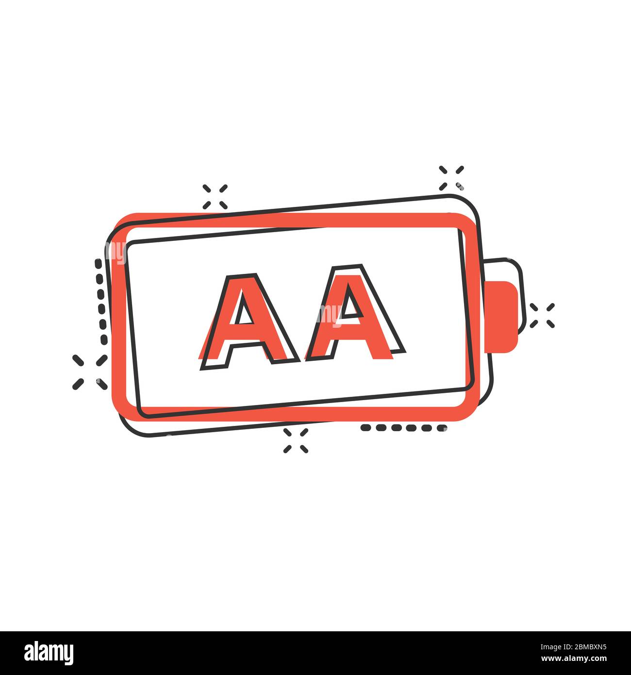 AA battery icon in comic style. Power level cartoon vector illustration ...