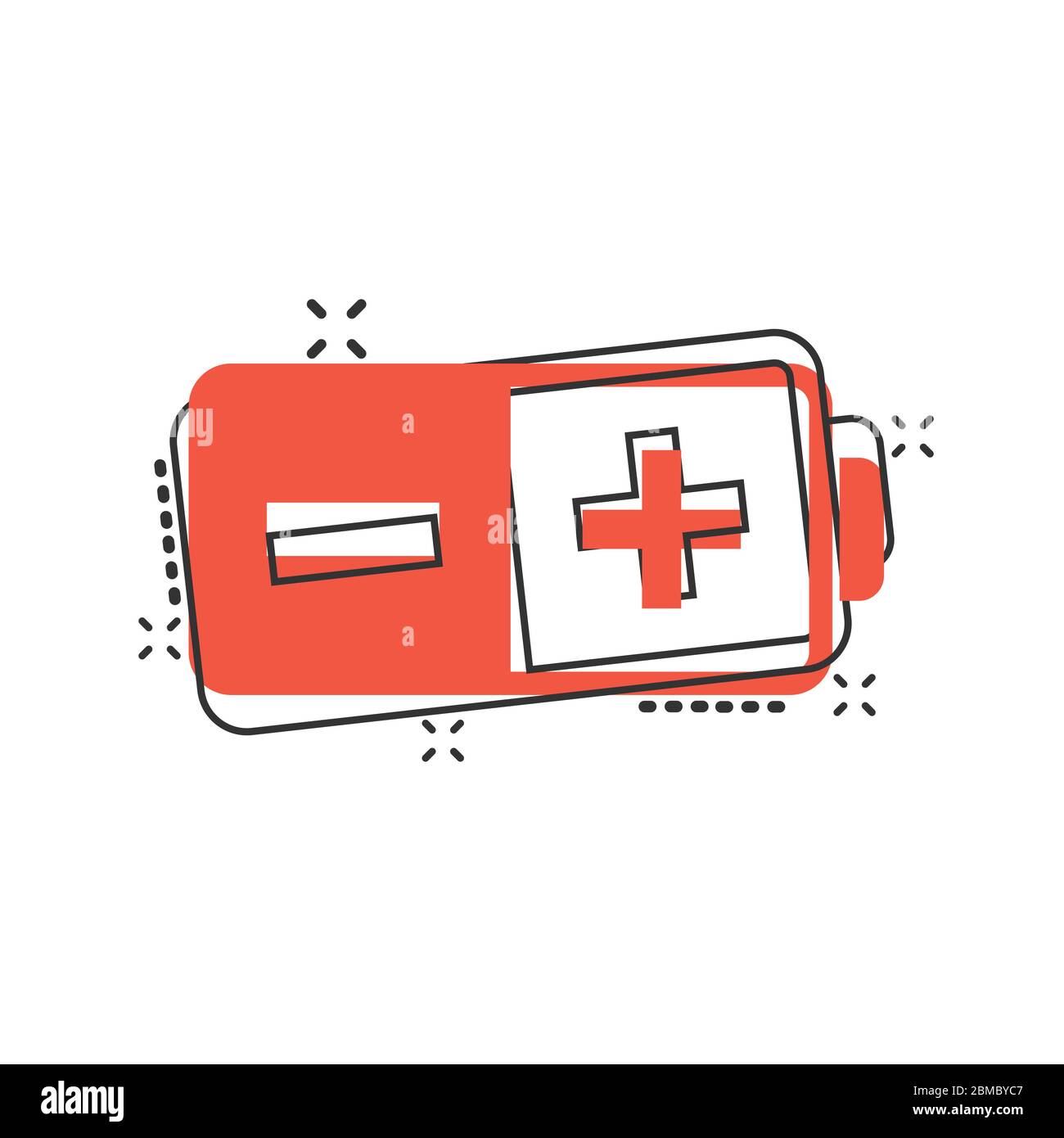 Battery charge icon in comic style. Power level cartoon vector ...