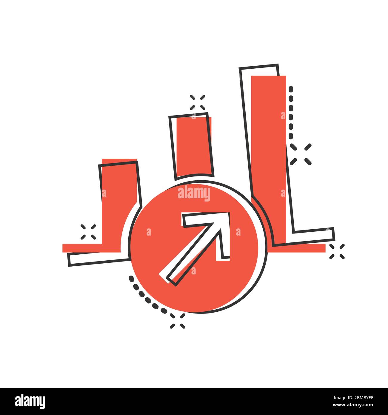 Market trend icon in comic style. Growth arrow with magnifier cartoon ...