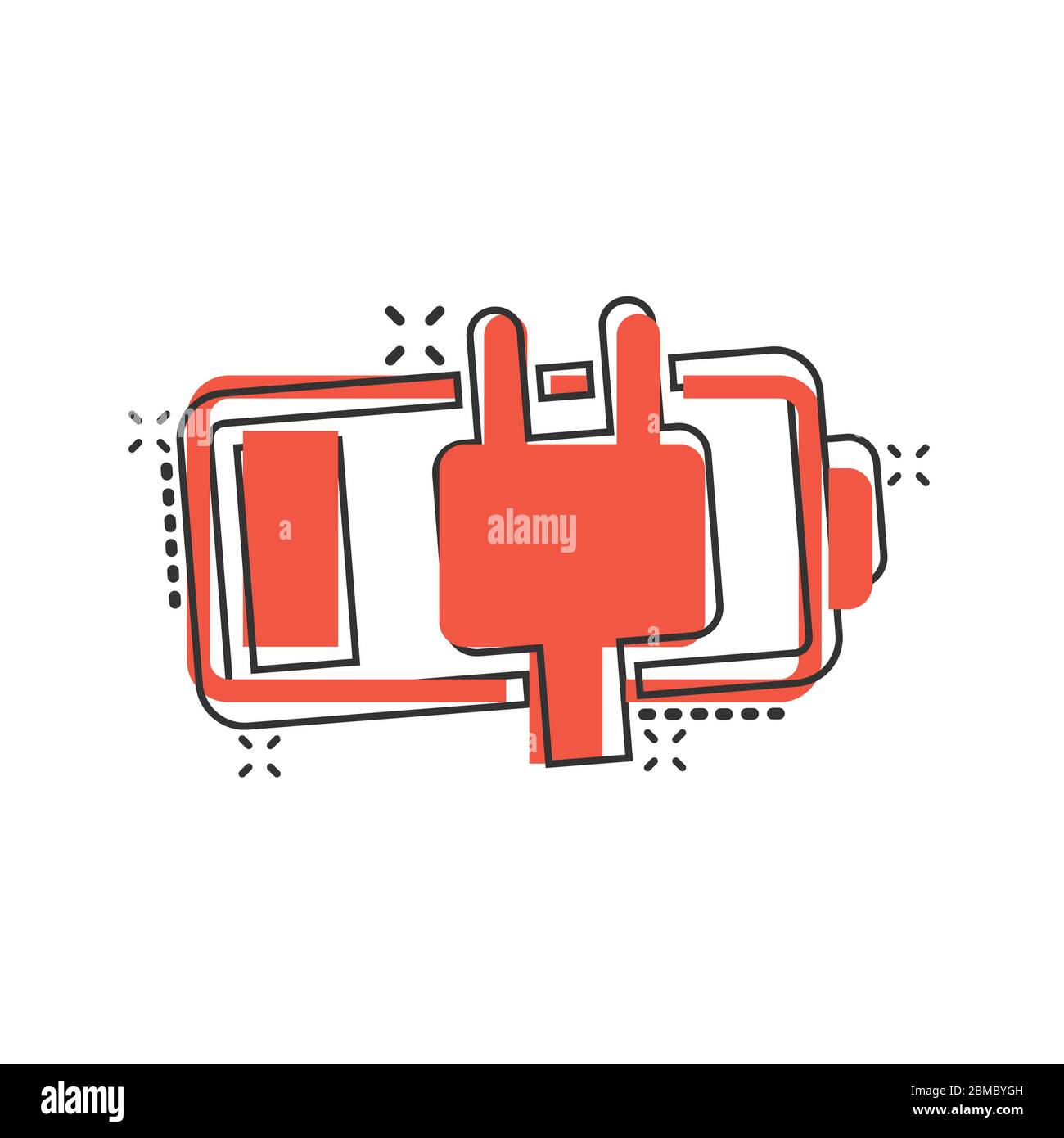 Battery charge icon in comic style. Power level cartoon vector ...