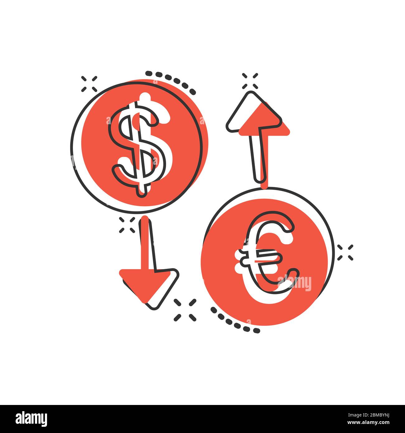 Currency exchange icon in comic style. Dollar euro transfer cartoon ...