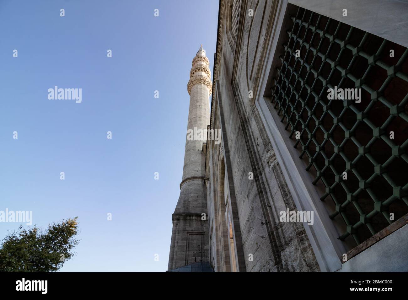 Wide angle view of Minaret and window of Suleymaniye Mosque Stock Photo ...