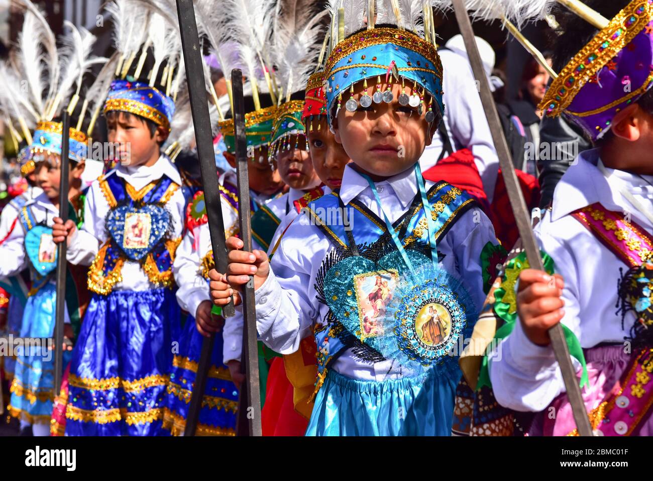 Cusco, Cusco, Peru - June 10, 2017: Little kids in traditional inca ...