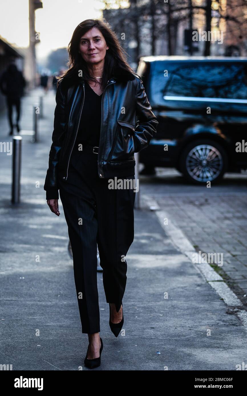 MILAN, Italy- February 22 2020: Emmanuelle Alt on the street during the ...
