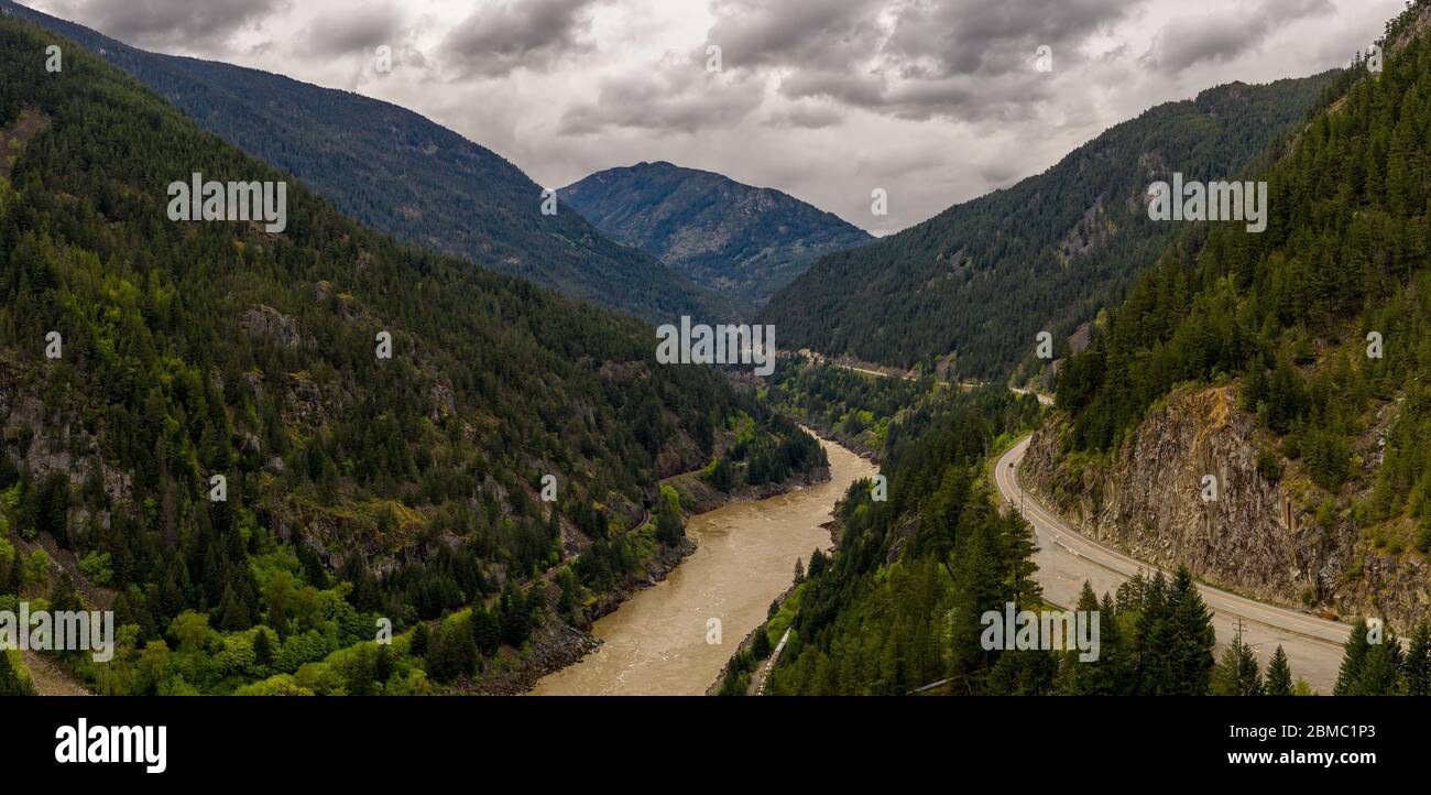 Stormy panorama over the Fraser river as it flows through the Fraser ...