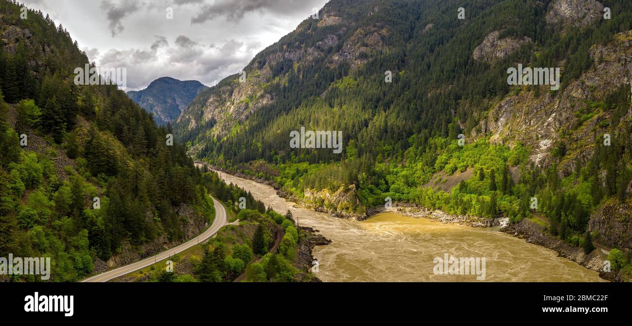 Stormy panorama over the Fraser river as it flows through the Fraser ...