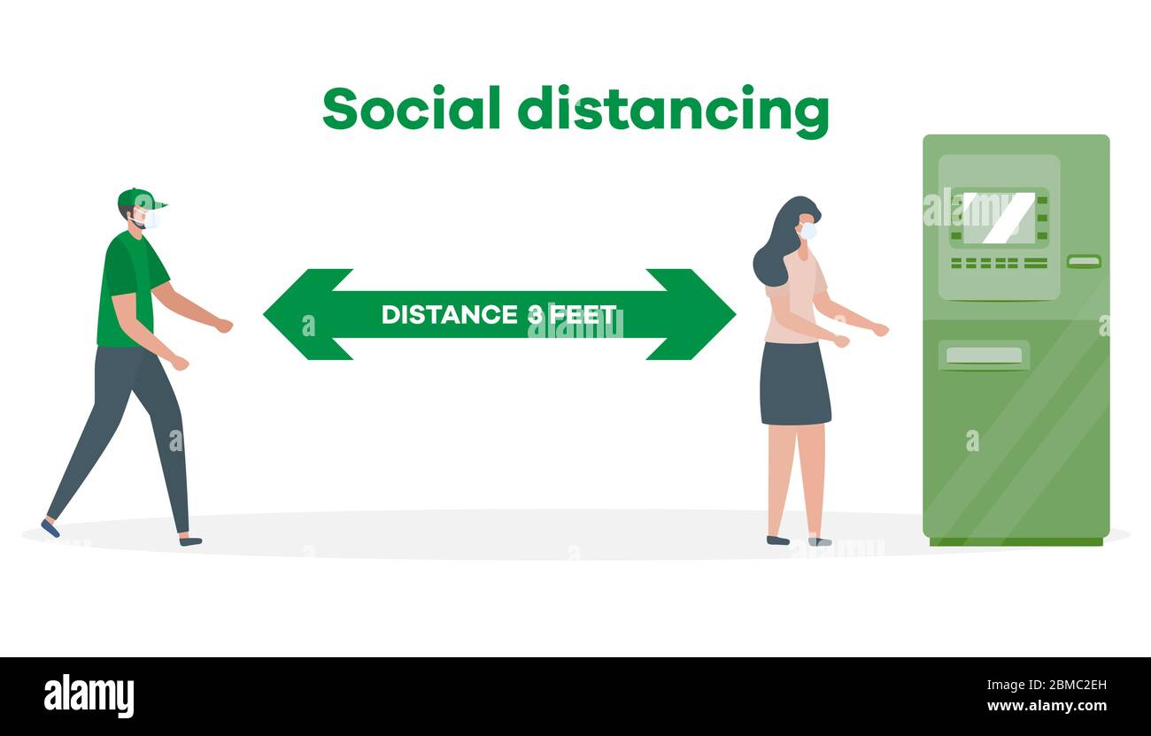 Vector illustration Keep distance. Social distancing. Chinese ...