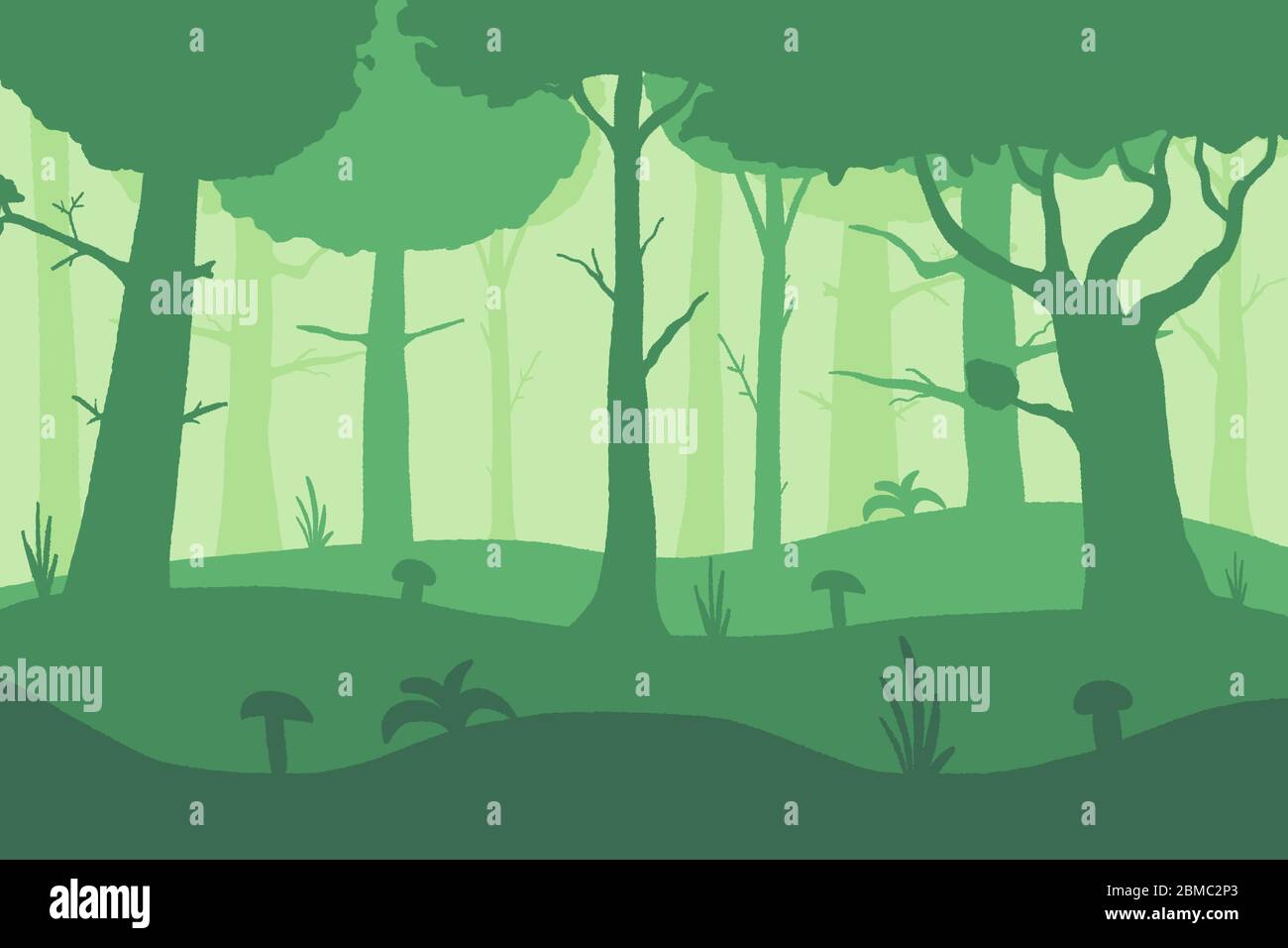 Vector misty forest background. Forest layers nature illustration Stock ...