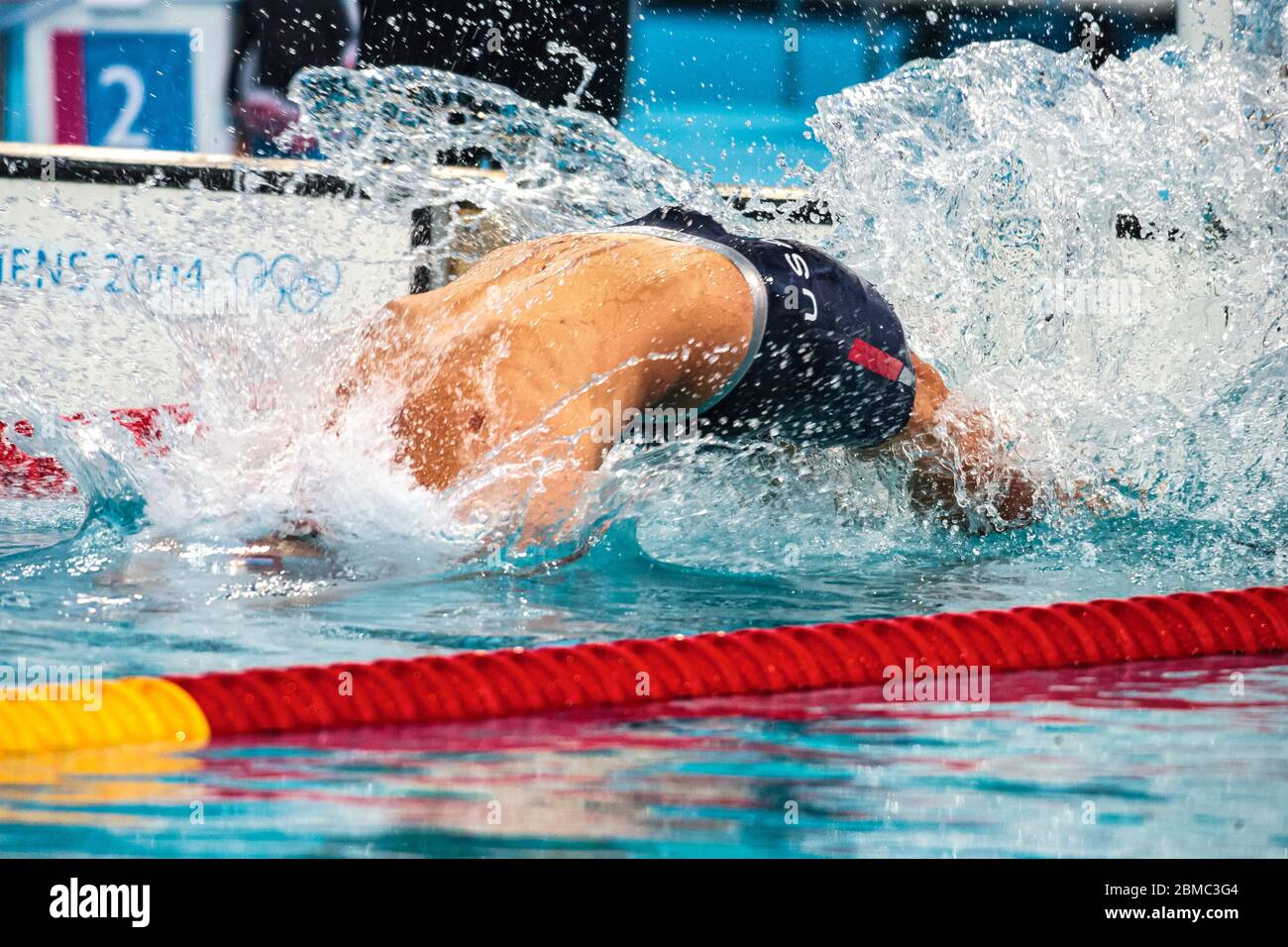Aaron Peirsol (USA) starting the 100m backstroke finals. 2004 Olympic ...