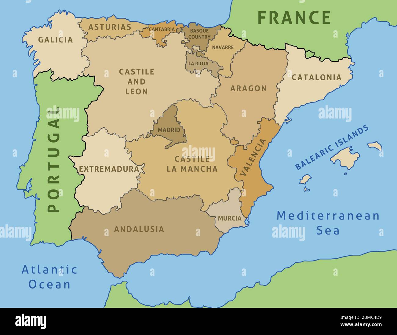 Map of Spain. Outline illustration country map autonomous communities Stock Vector Image & Art ...