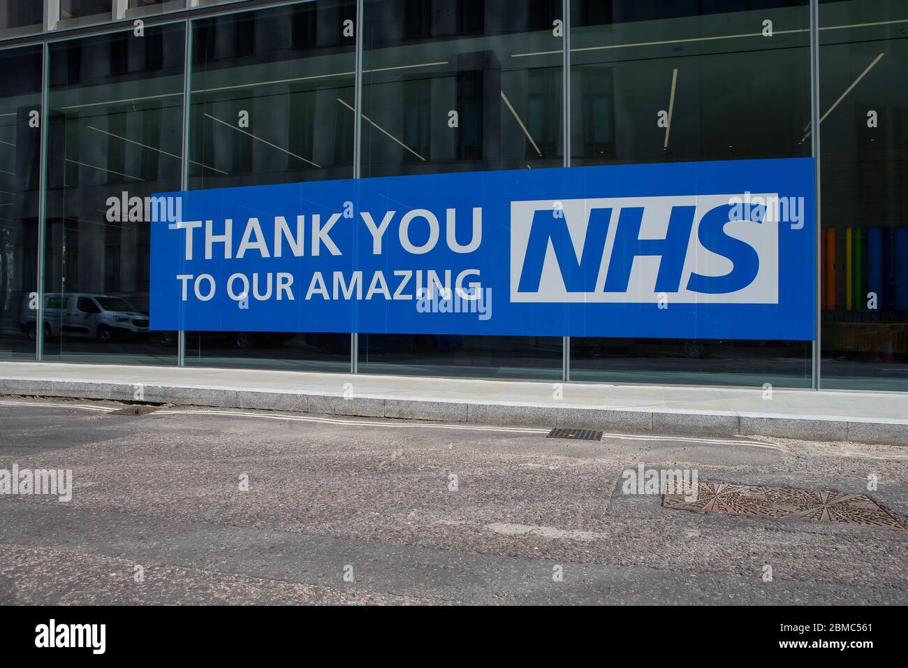 A sign thanking the NHS reads "Thank you to or amazing NHS" in an ...