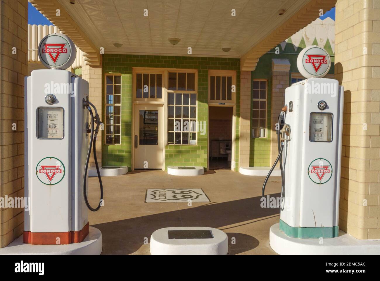 Restored Conoco gas pump in Shamrock, Texas along Route 66 Stock Photo ...