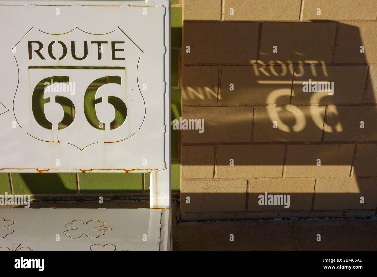 Bench with Route 66 sign Stock Photo - Alamy