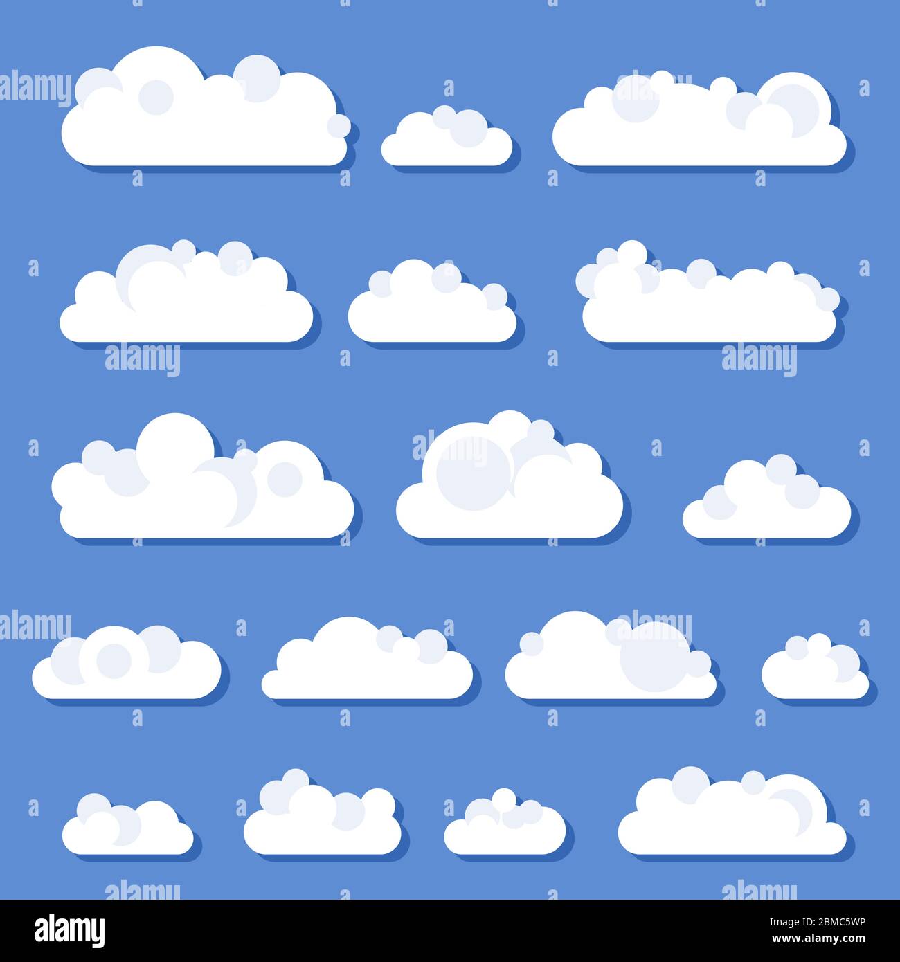 White paper clouds set. Simple cartoon vector illustration collection ...